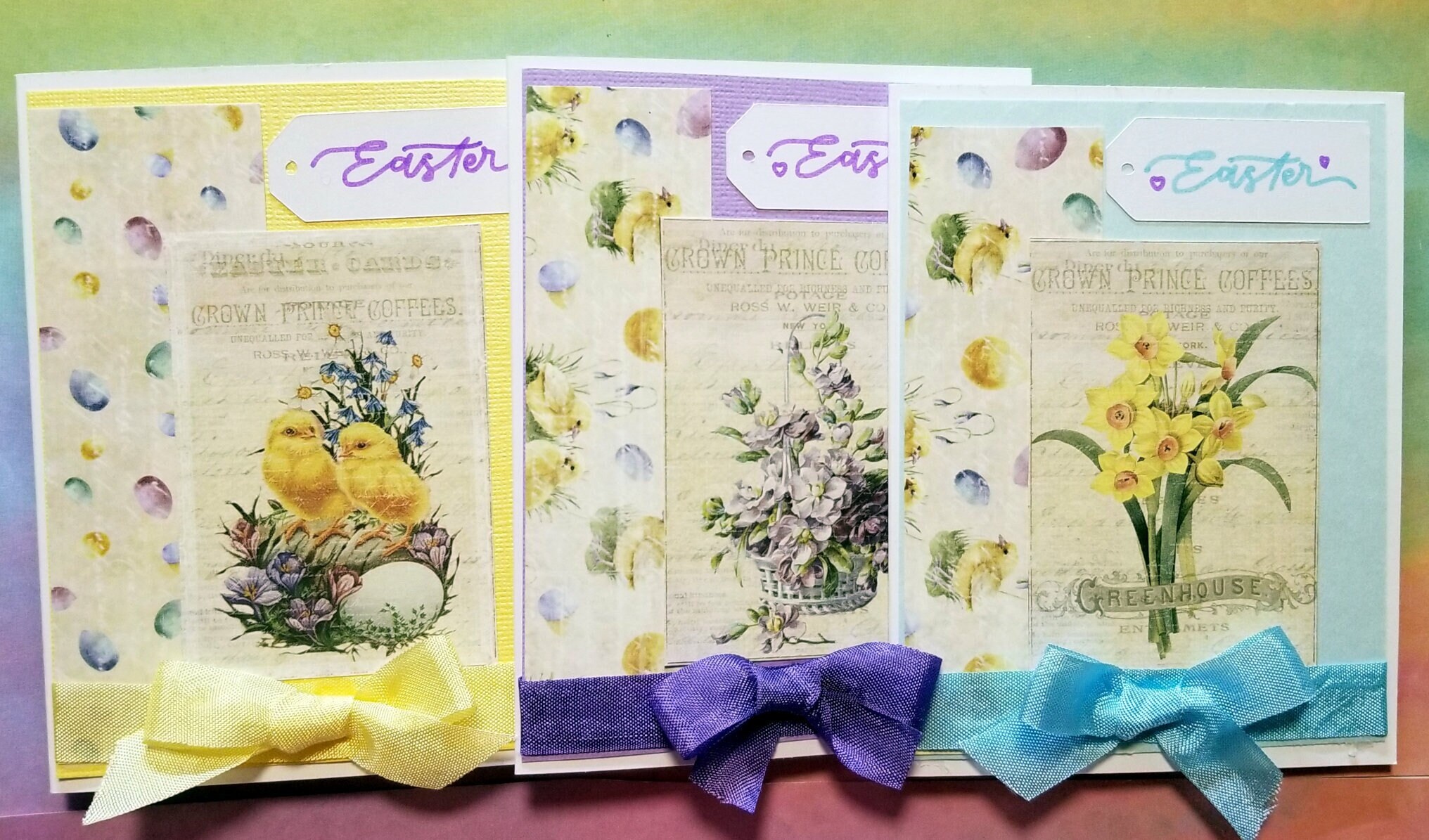 Easter Cards With Blue Yellow and Purple Bows - Etsy