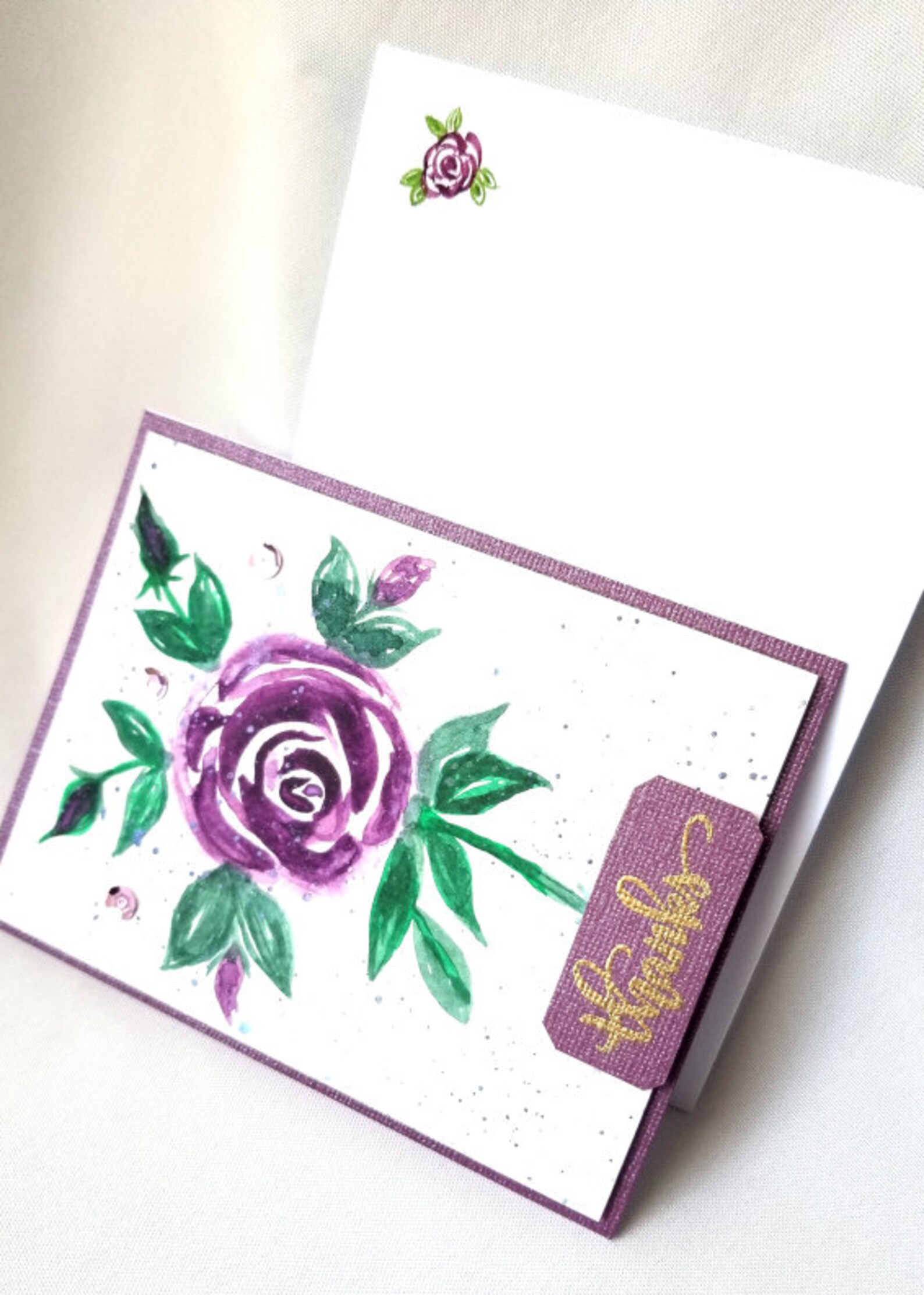 Purple Rose Card, Handpainted With Watercolor Paint, Secquins, Bling ...