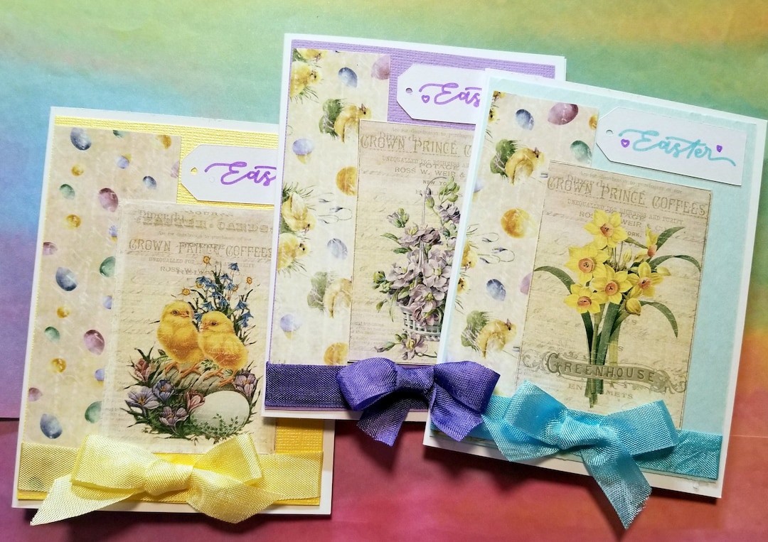 Easter Cards, With Blue, Yellow, and Purple Bows - Etsy