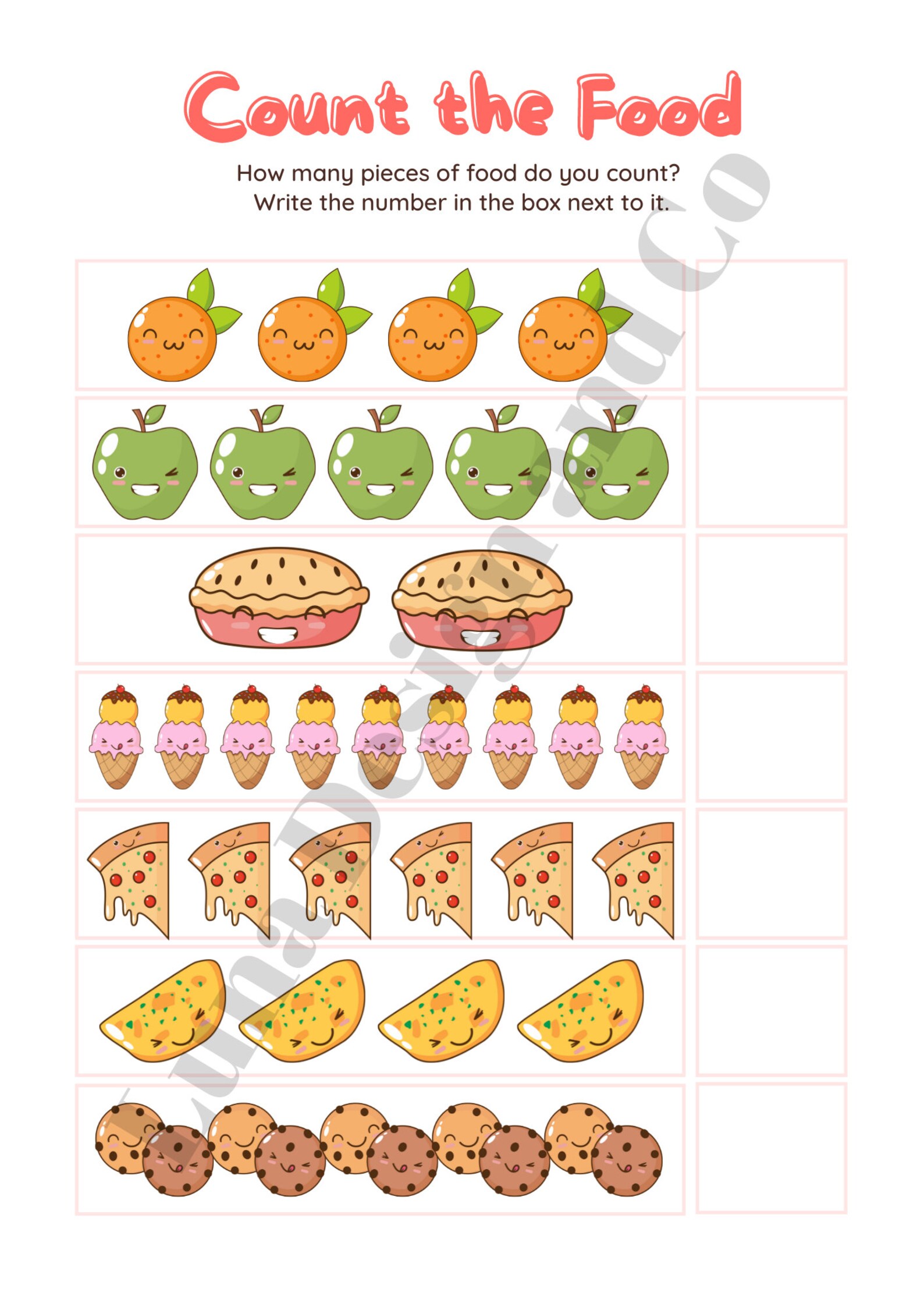 Printable Kids Math Counting Worksheet Summer School Math | Etsy