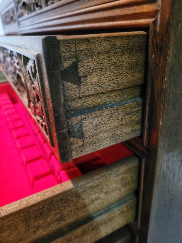 Chinese Serving Cabinet Set Vintage Asian Carved Wooden Dinner Serving ...