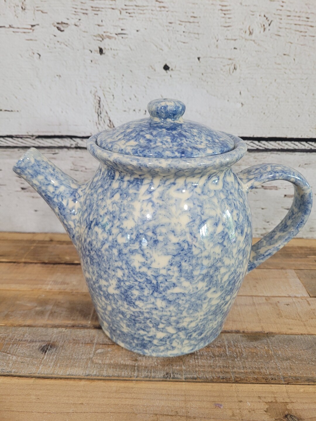 Tea Pot Blue Spongewear Pottery Blue Speckled Teapot Country - Etsy