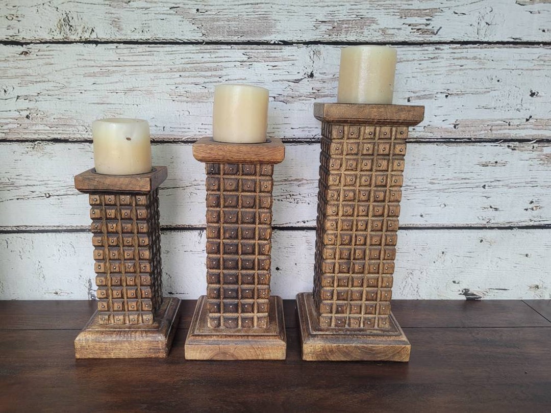 Wood Candle Stick Set Art Deco Geometric - Etsy