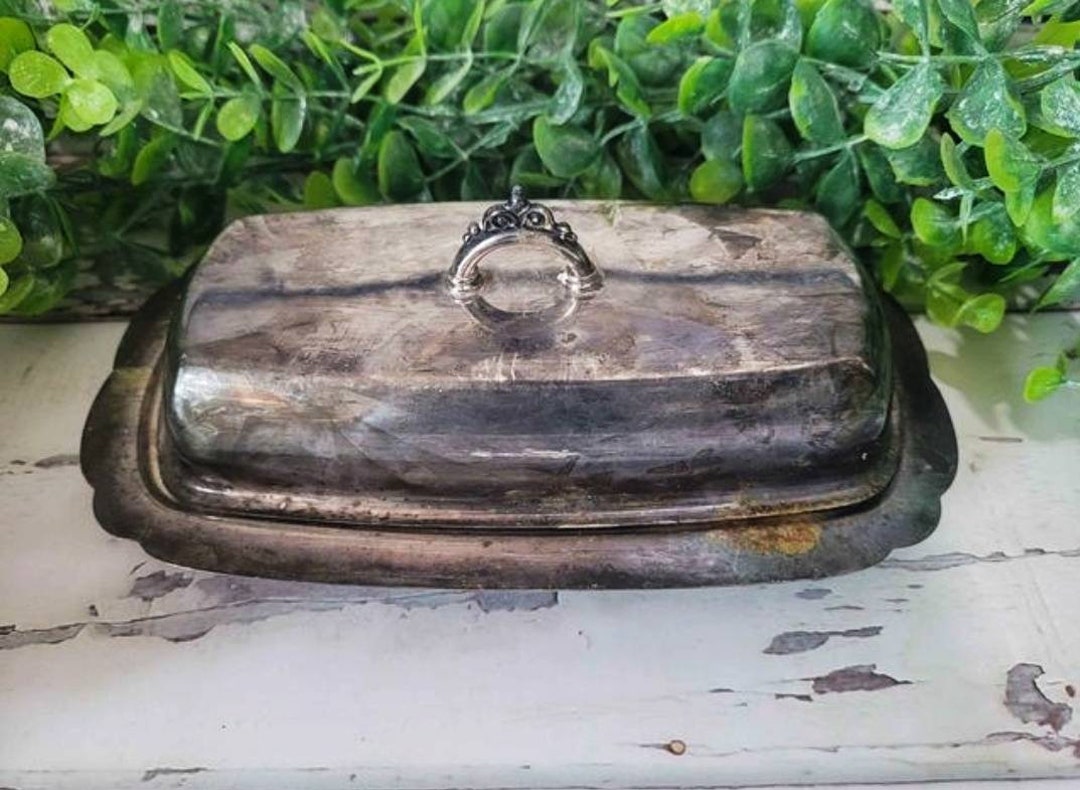Butter Dish Antique Silver Vintage Covered Pilgrim Butter Dish With ...