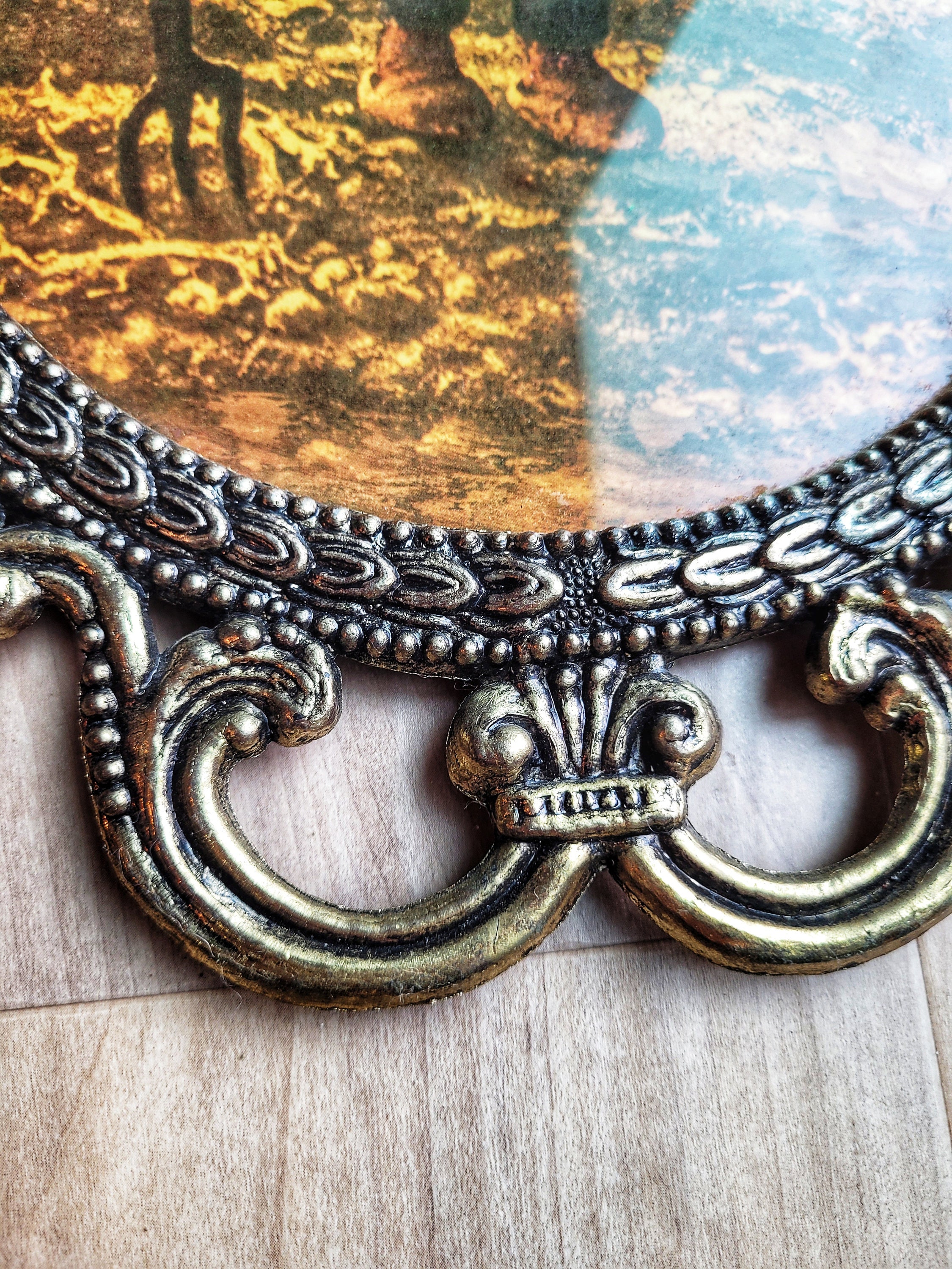 Vintage Italian Metal Oval Frame Art Convex Glass - Etsy