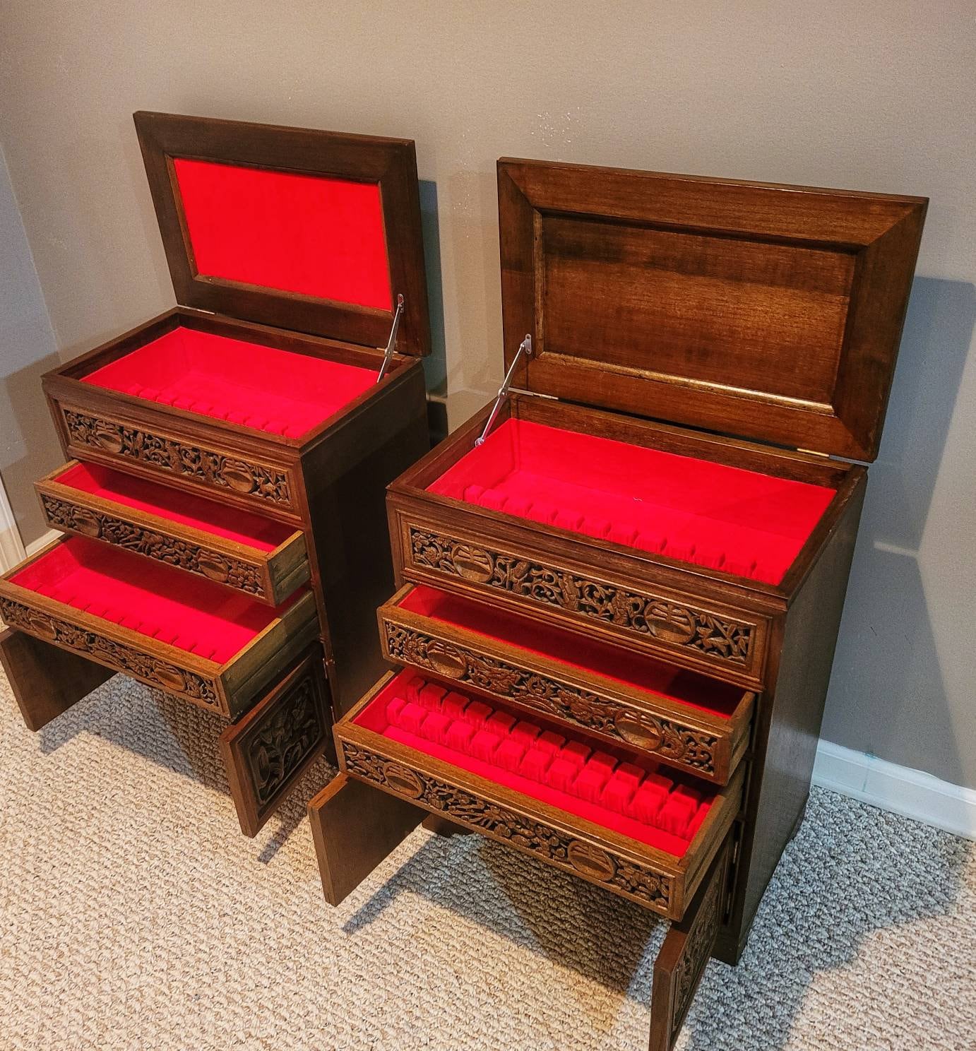 Chinese Serving Cabinet Set Vintage Asian Carved Wooden Dinner Serving ...
