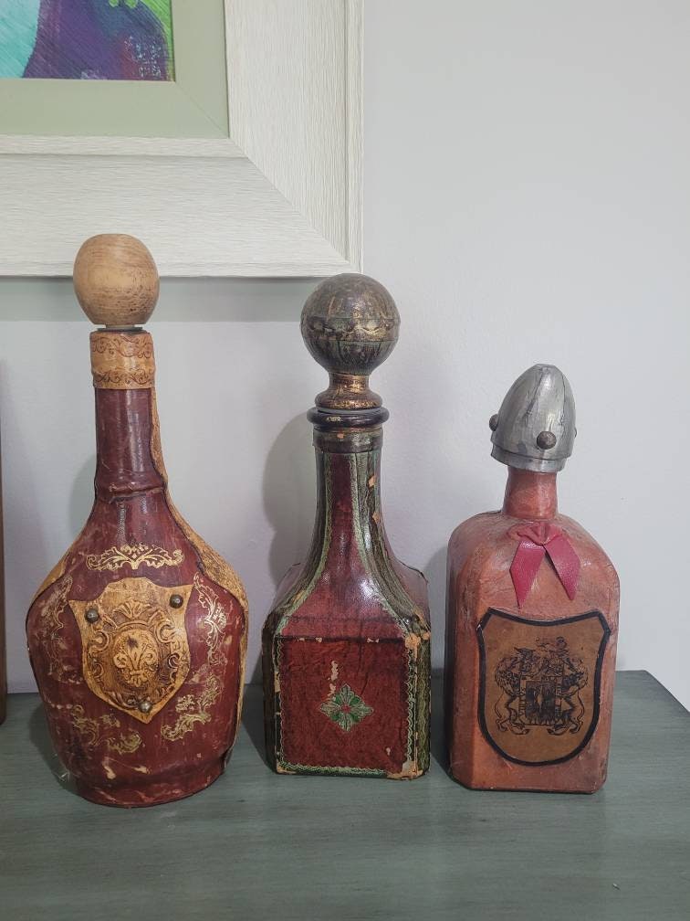 Italian Leather Wrapped Decanter Vintage Liquor Bottles Mix N Match - Etsy