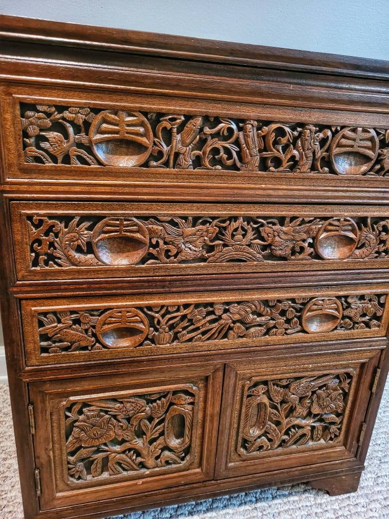Chinese Serving Cabinet Set Vintage Asian Carved Wooden Dinner Serving ...