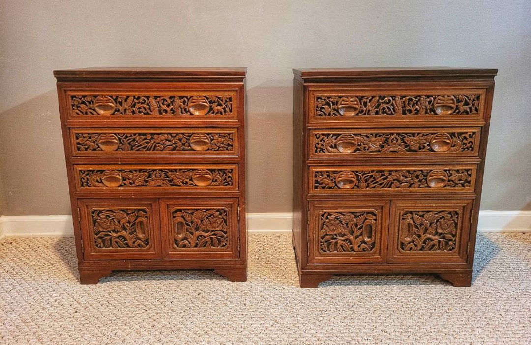 Chinese Serving Cabinet Set Vintage Asian Carved Wooden Dinner Serving ...
