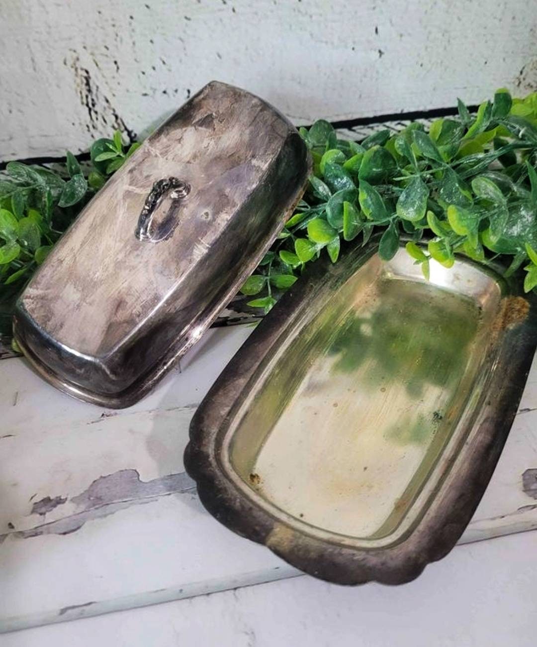 Butter Dish Antique Silver Vintage Covered Pilgrim Butter Dish With ...