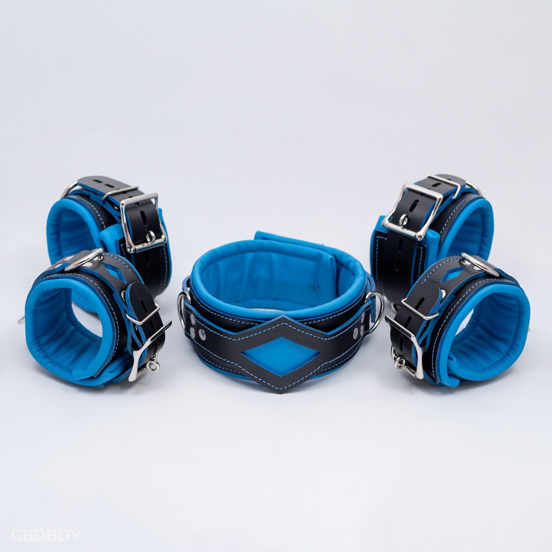 CUSTOMIZABLE BDSM Leather Cuffs Set - Wrist, Ankle, Neck Cuffs Set ...