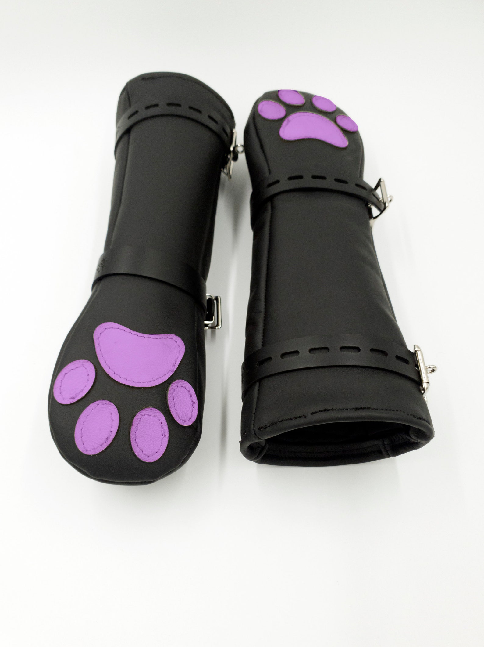 BDSM Leather Kitten Mittens Mitts Gloves With Paw Pads and Lockable ...