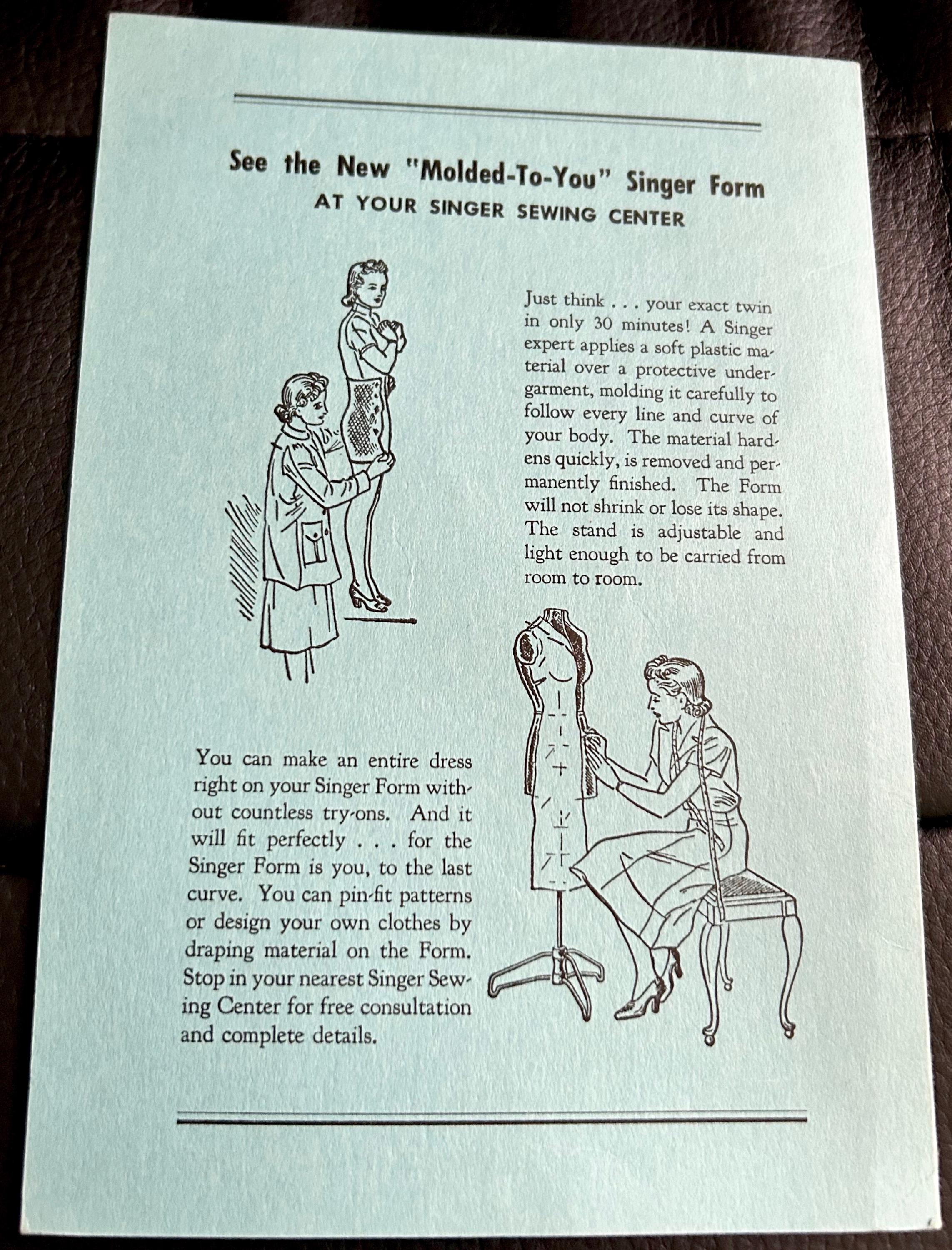 Vintage 1947 SINGER Sewing Machine Co COMPLIMENTARY Individualized ...