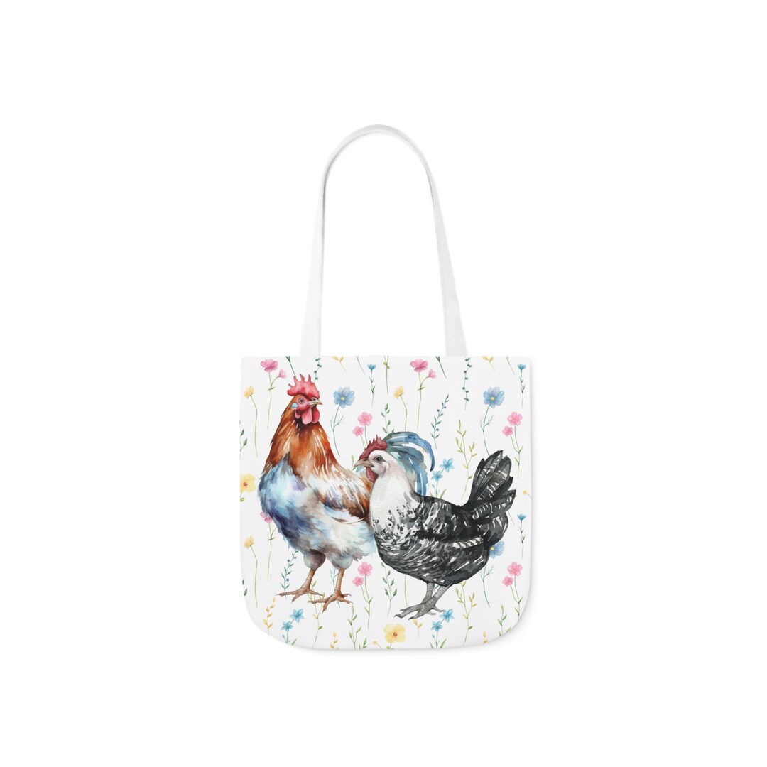 Canvas Tote Bag, Chickens, Farm, Cute Day Bag, 5 Color Straps, Farmers ...