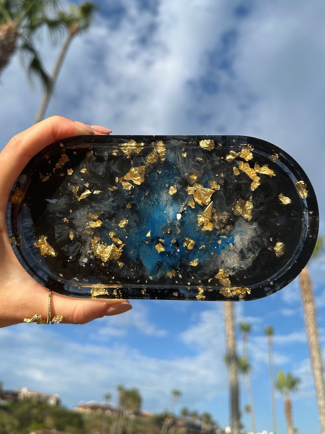 Golden Galaxy Tray Outer Space, Cosmos Inspired Jewelry Dish, Rolling ...