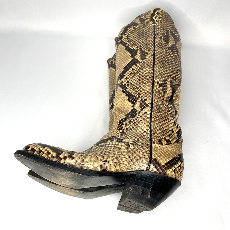 Tony Lama Vintage Western Boots, Python Snakeskin, Riding Heel, Rare ...