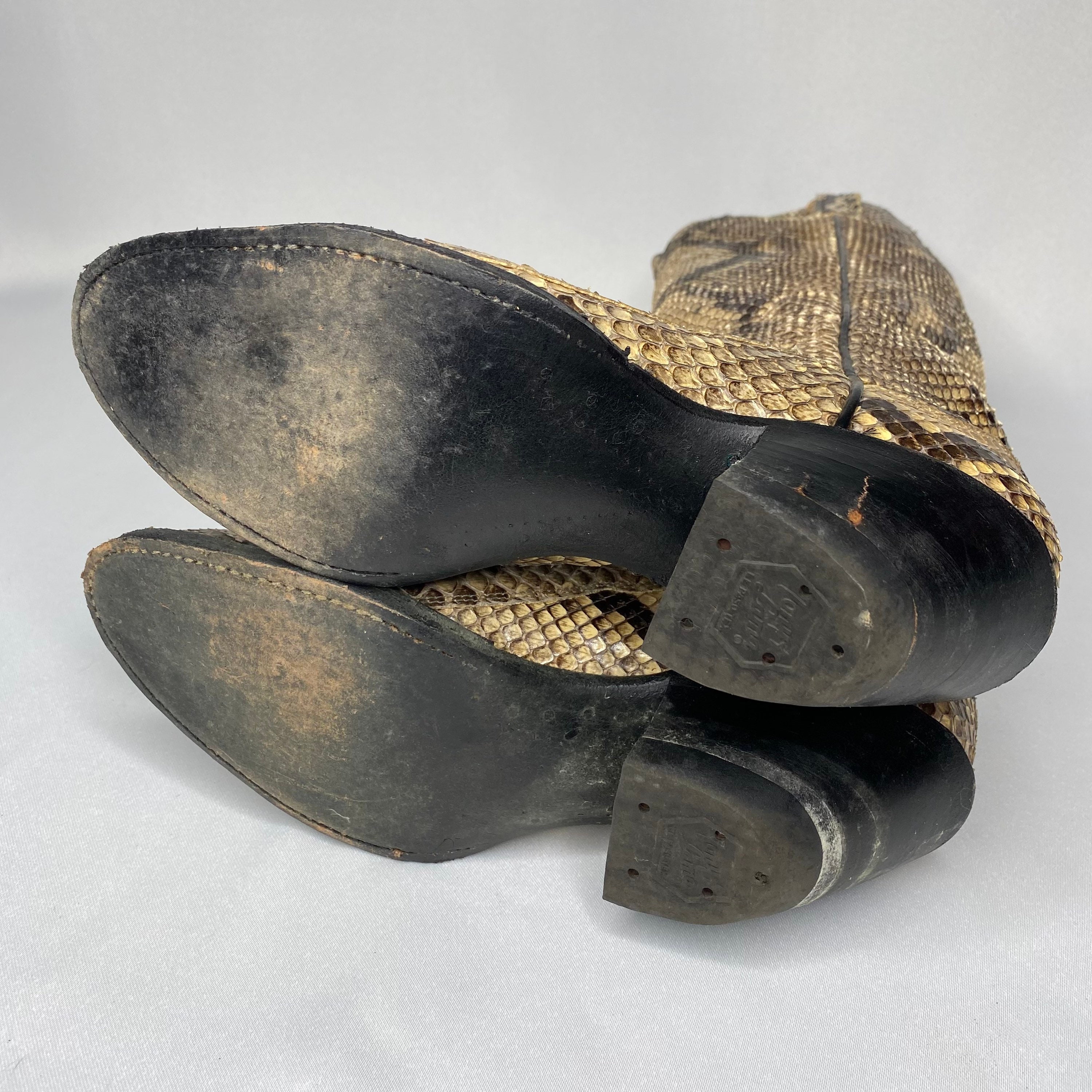 Tony Lama Vintage Western Boots, Python Snakeskin, Riding Heel, Rare ...