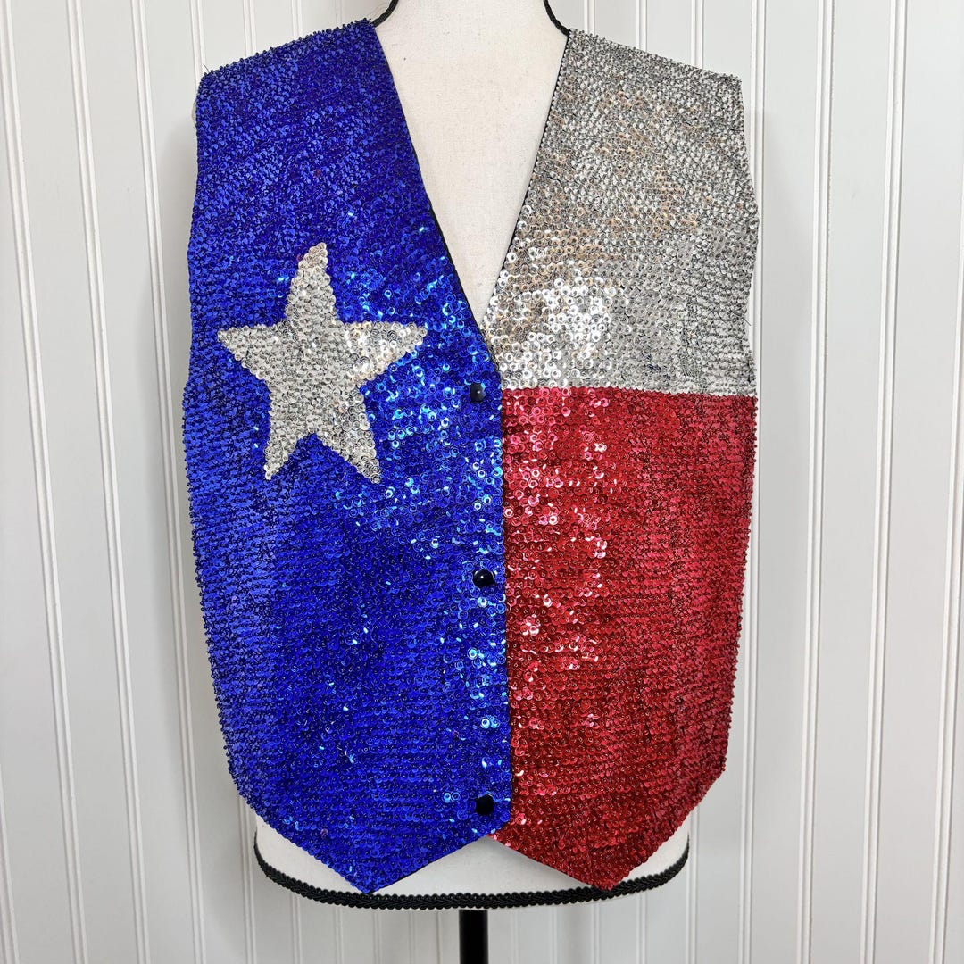 Sequined Texas Flag Vest - Bling Bold Red White Blue & Silver - Etsy