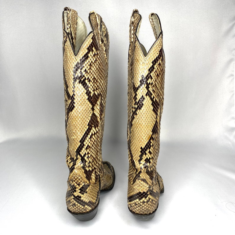 Tony Lama Vintage Western Boots, Python Snakeskin, Riding Heel, Rare ...