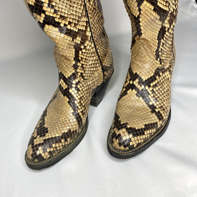 Tony Lama Vintage Western Boots, Python Snakeskin, Riding Heel, Rare ...