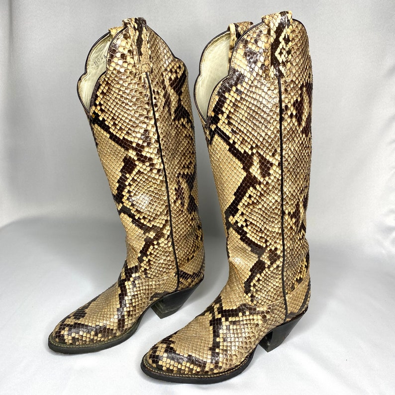 Tony Lama Vintage Western Boots, Python Snakeskin, Riding Heel, Rare ...