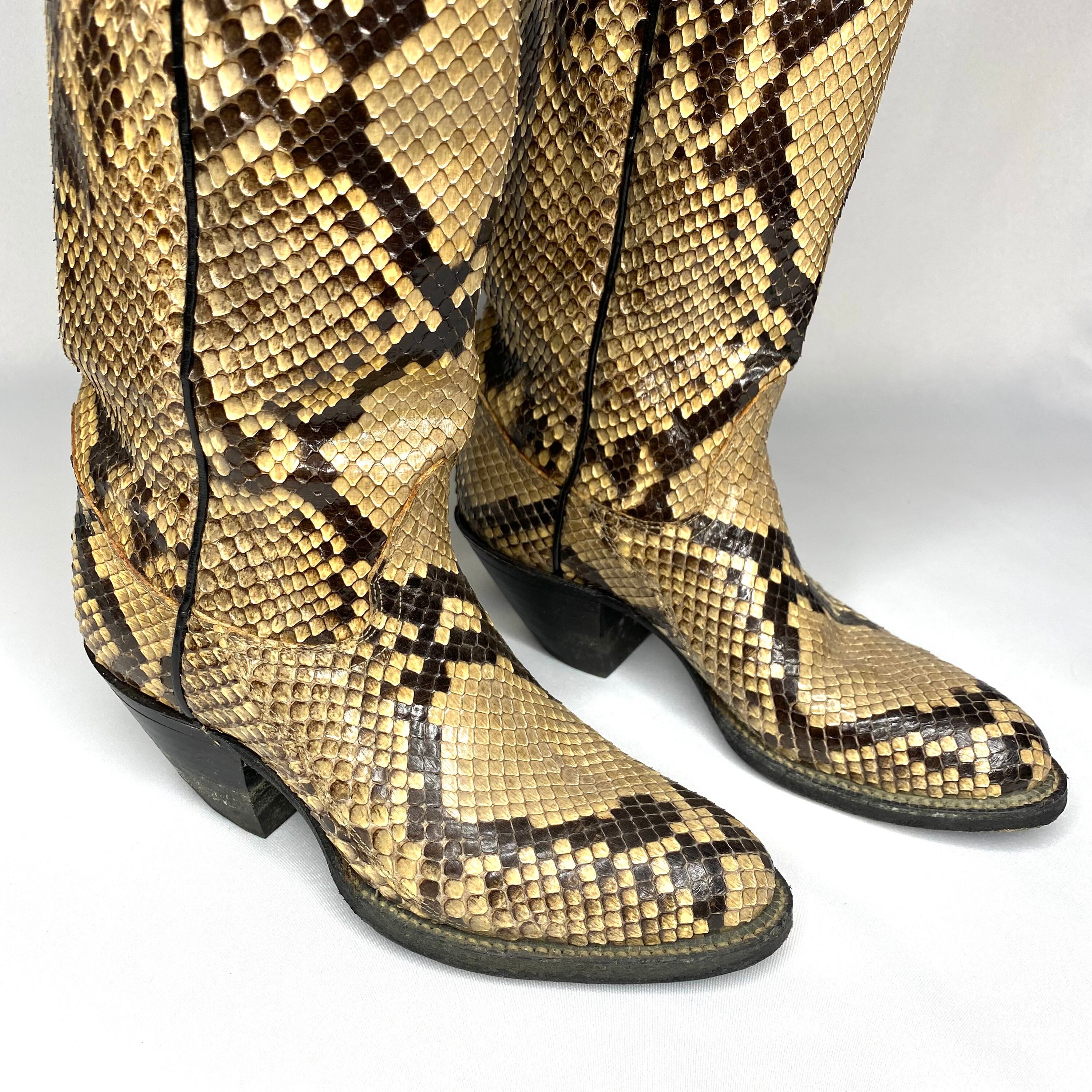 Tony Lama Vintage Western Boots, Python Snakeskin, Riding Heel, Rare ...