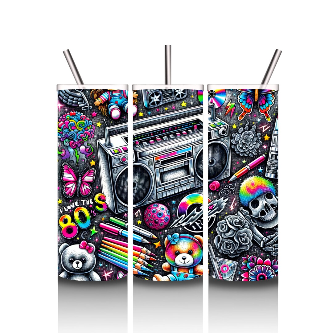 80s Jam Box Tumbler 20 Ounce Stainless Steel Tumbler With Metal Straw ...