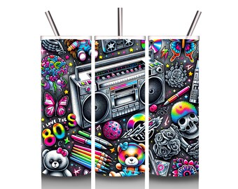 80s Cassette Tape Rock Band Mashup Tumbler 20 Ounce Stainless Steel ...