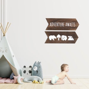 Nursery Wall Decor Adventure Awaits Wall Decor Sign With Mountain Art ...
