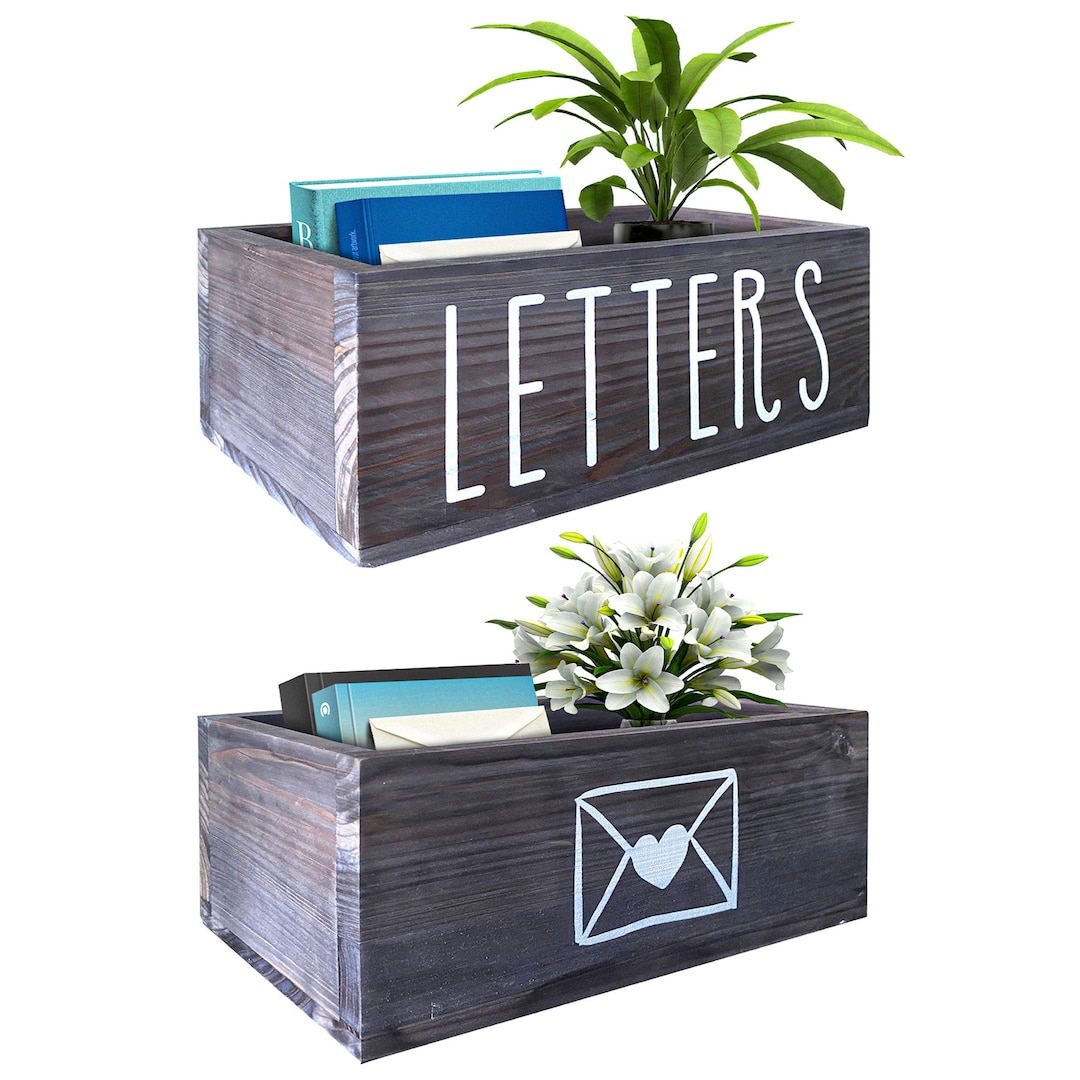 Desktop Mail Organizer Box, Rustic Grey Mail Holder Countertop ...