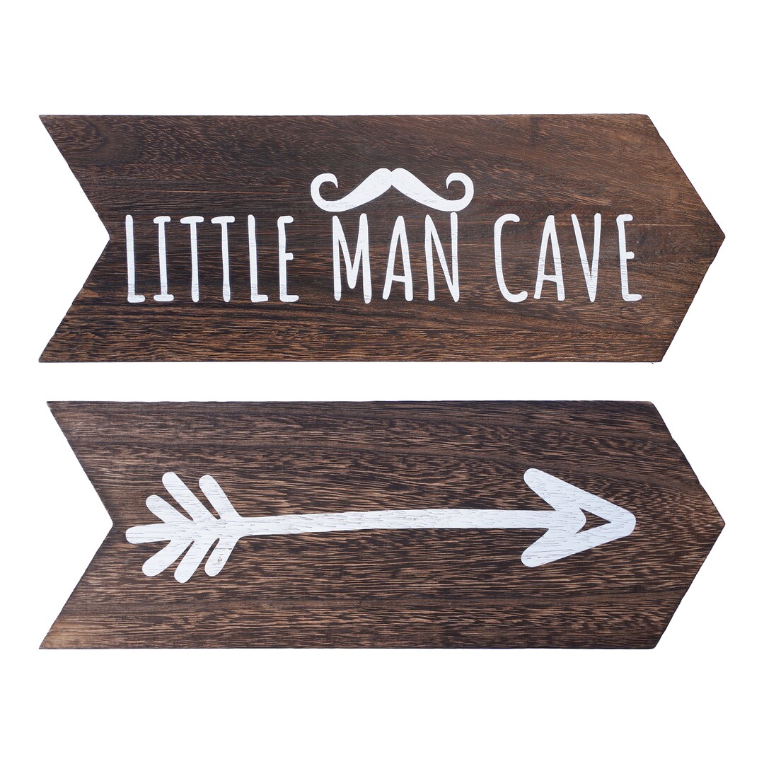 Little Man Cave Sign Nursery Wall Decor for Boys, Set of 2 Wall Hanging ...