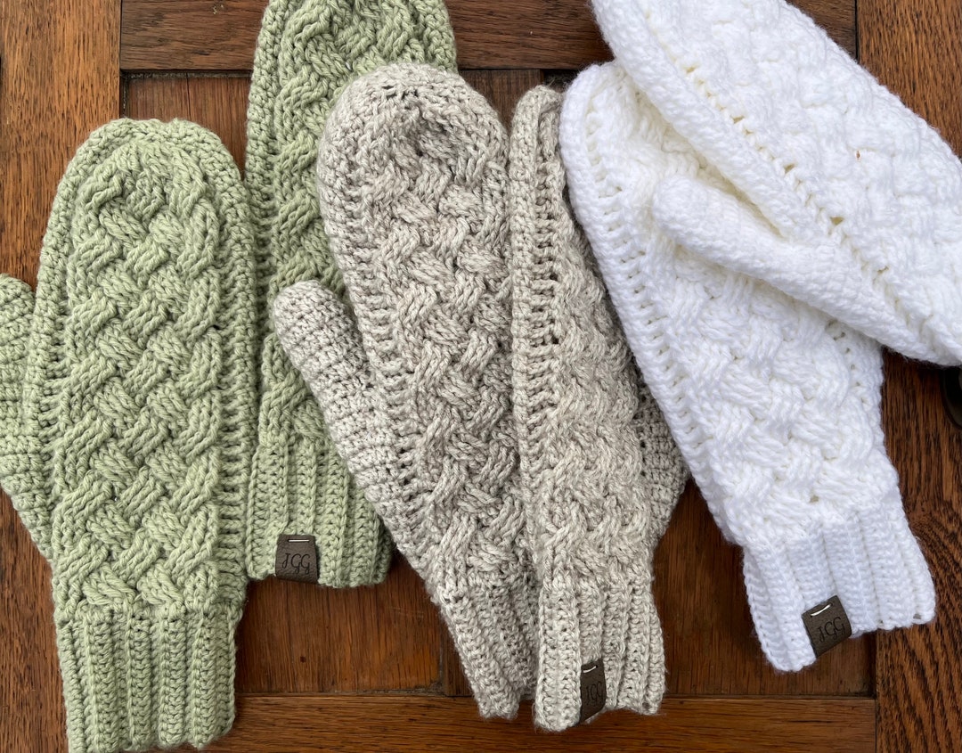 Crochet Braided Mittens- Handmade Gloves- Nutral Colored Mittens ...