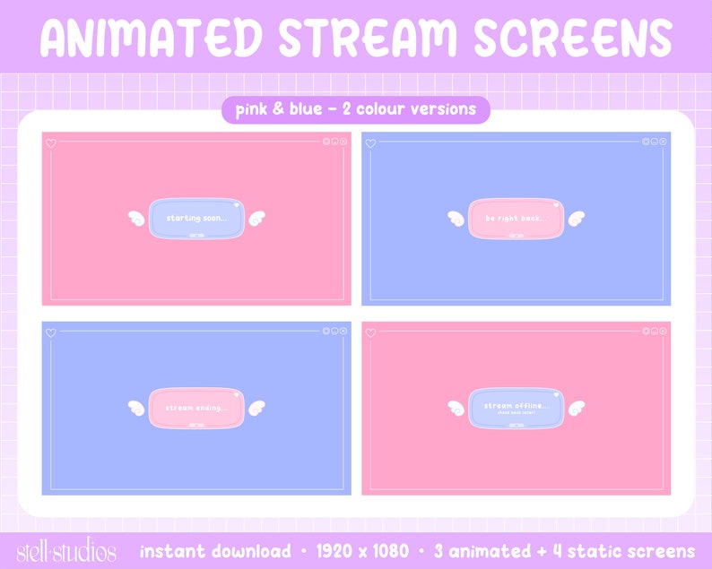 Animated Stream Screens | Blue & Pink | Twitch | Streaming | Pastel ...