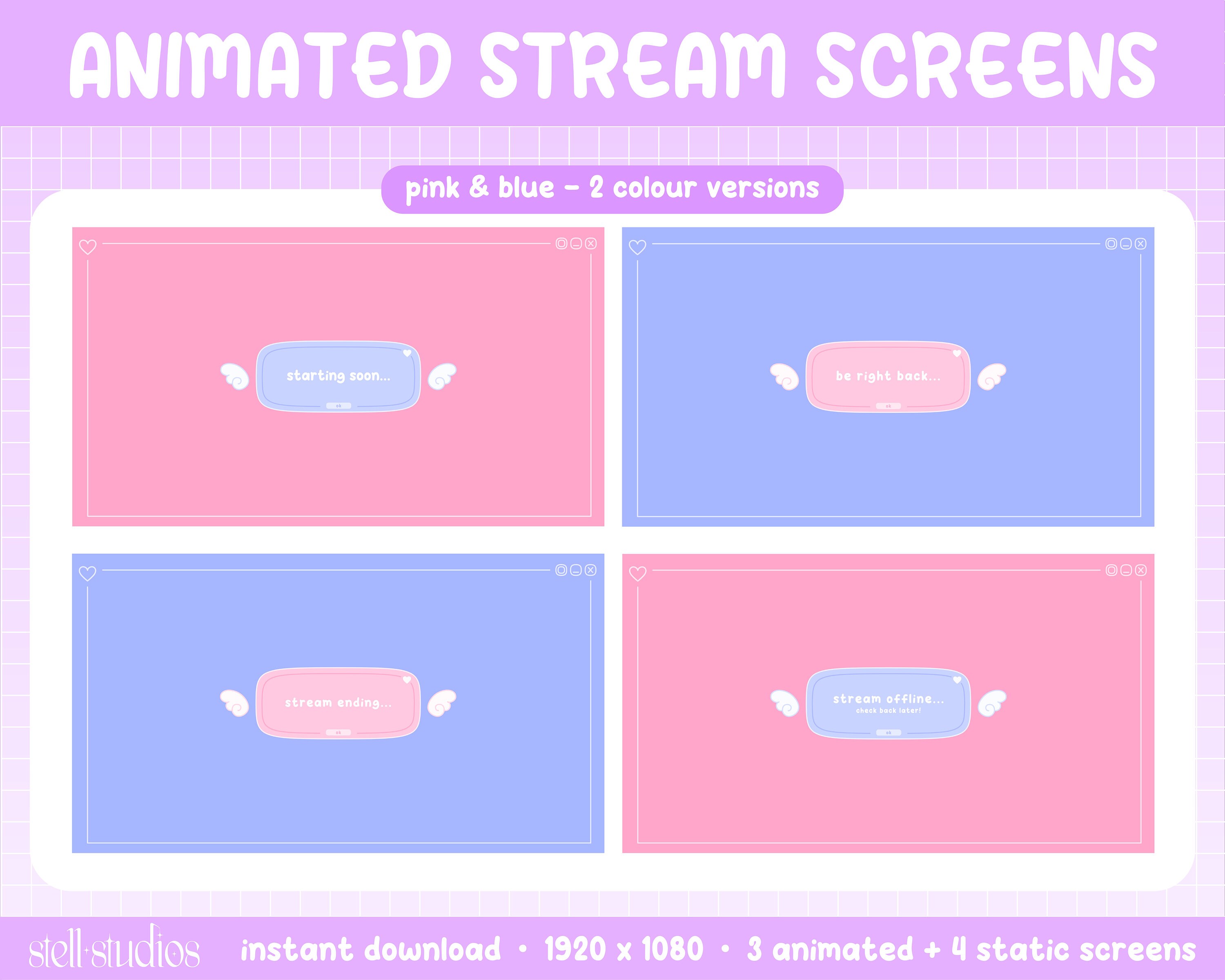 Animated Stream Screens Blue & Pink Twitch Streaming Pastel Cute ...