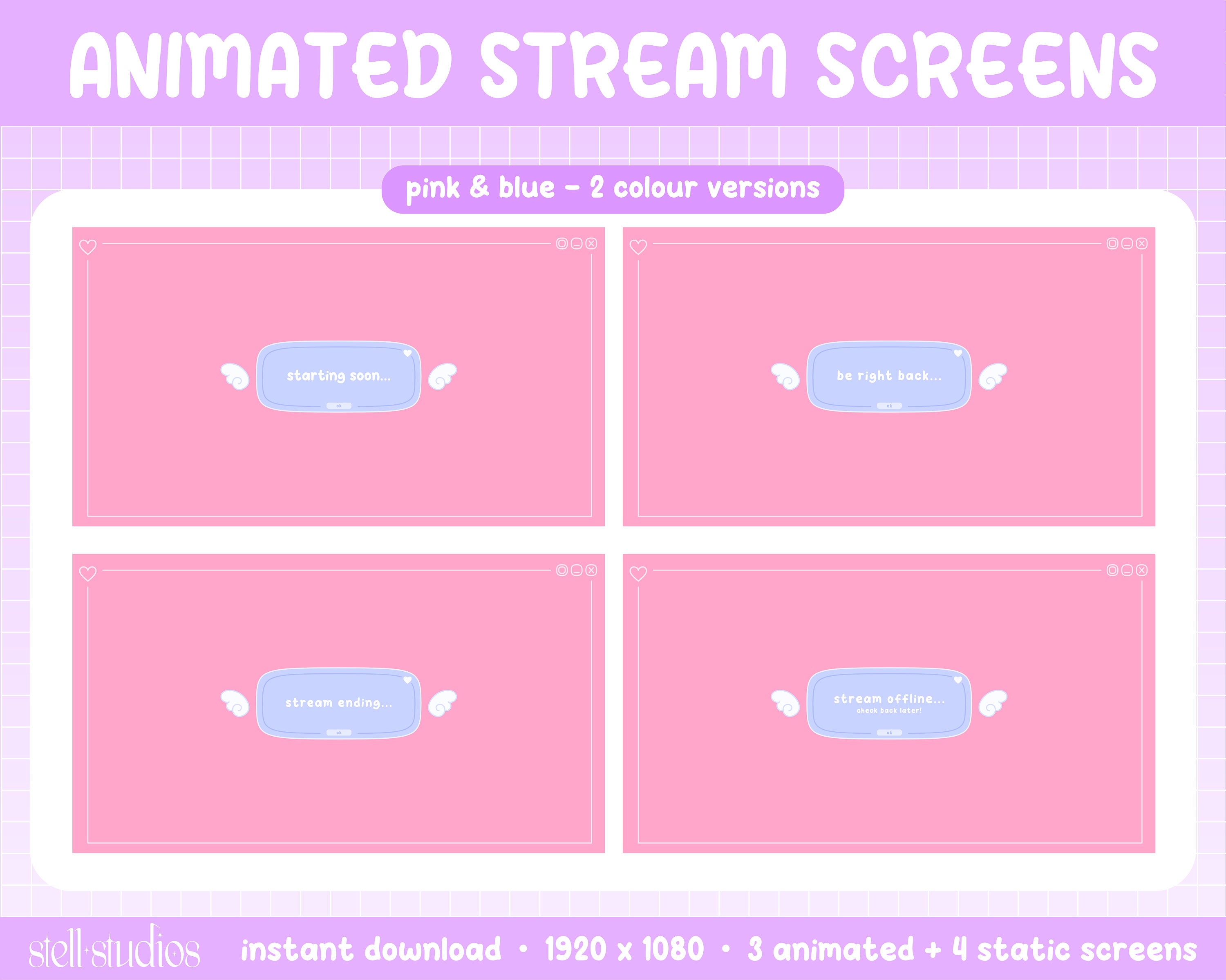 Animated Stream Screens Blue & Pink Twitch Streaming Pastel Cute ...