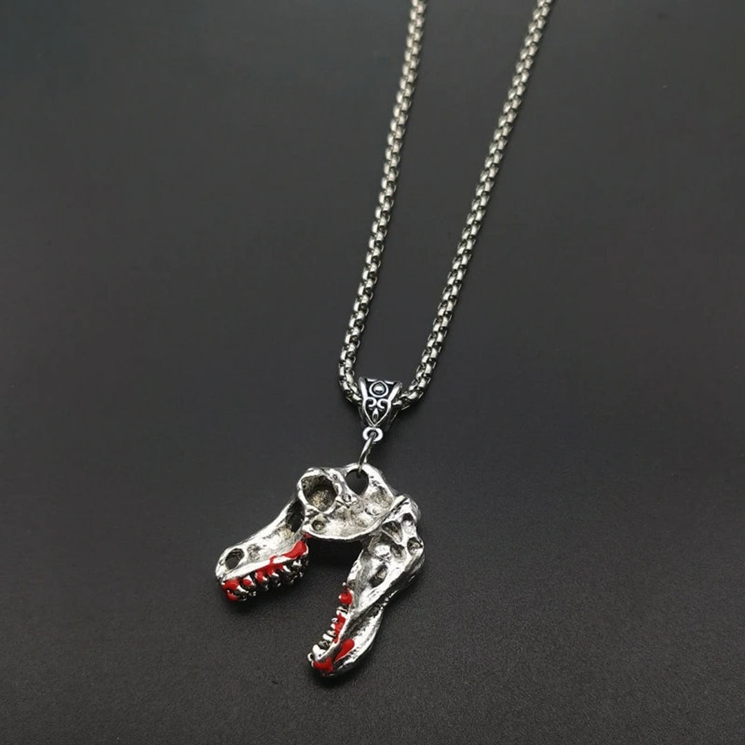 Goth Punk T-rex Dinosaur Skull Skeleton Pendant Chain Necklace for ...