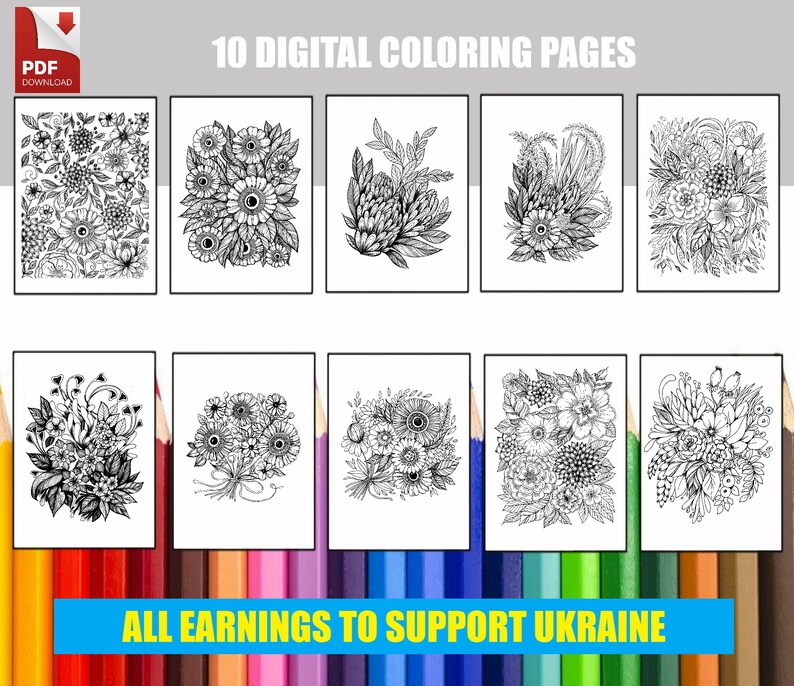 10 DIGITAL COLORING PAGES - Etsy
