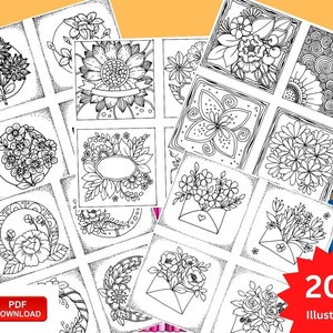 200 Flowers / Coloring Book / Coloring Pages / Illusstrated by Olha ...
