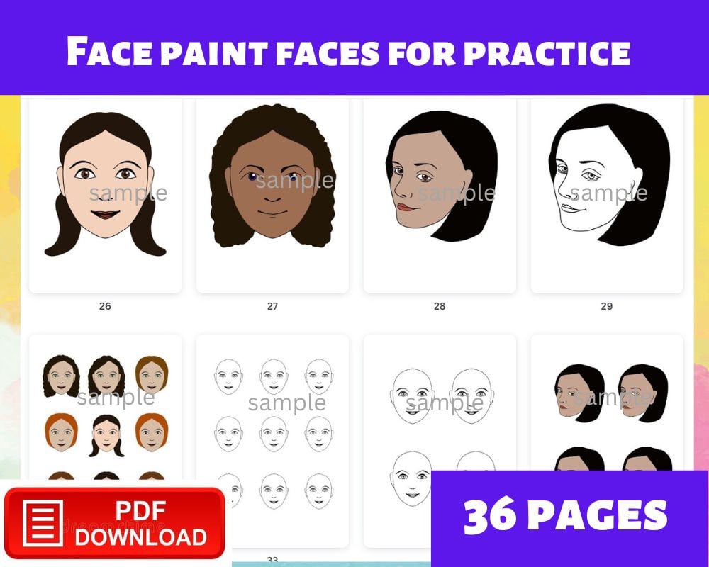 Face Painting / Faces for Practice /36 Pages/ Face Template Printable ...