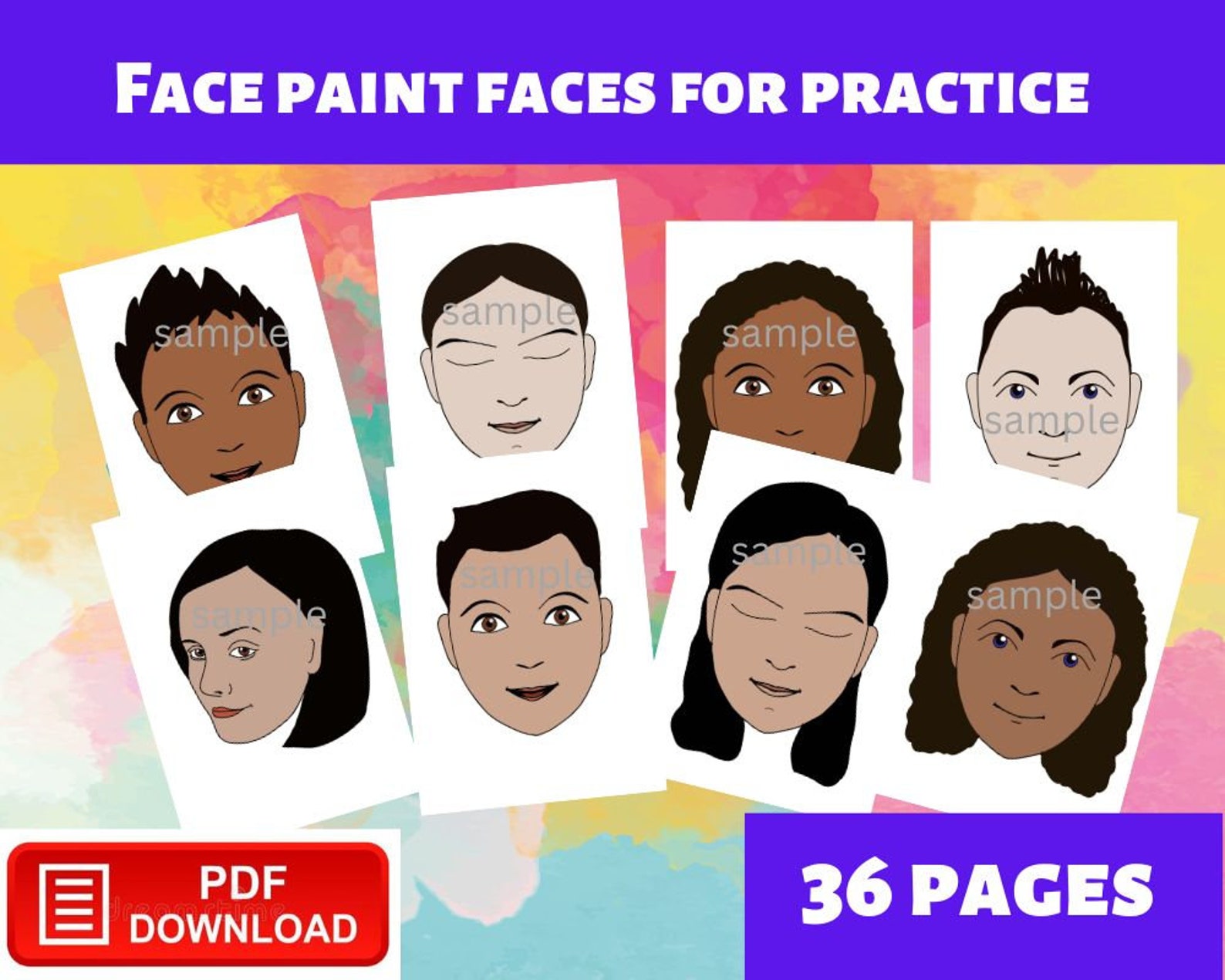 Face Painting / Faces for Practice /36 Pages/ Face Template Printable ...