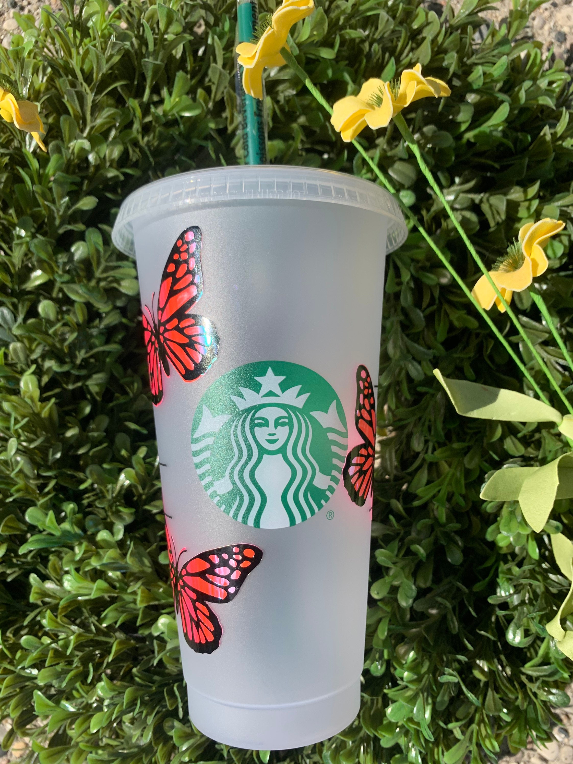 Reusable Cold Cup with Butterflies used for iced coffee | Etsy