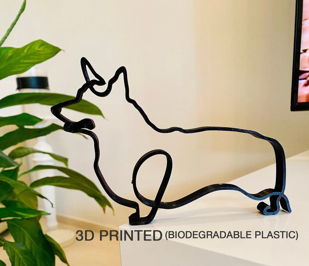 Corgi Dog, Minimalist Art Plastic Sculpture, 3D Printed Gifts, Shelf ...
