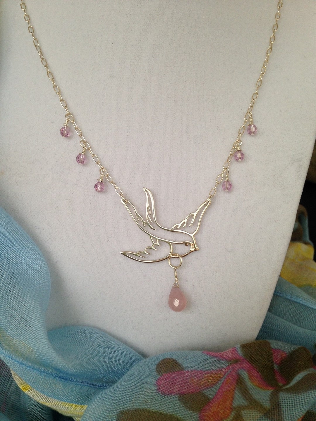 Beautiful Pink Songbird Homemade Necklace - Etsy