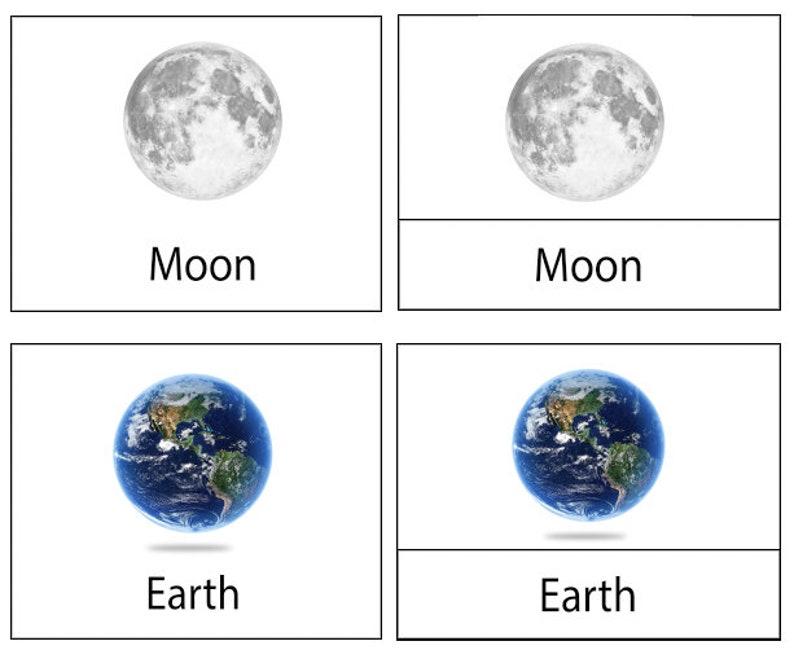 Solar System Montessori 3 Part Cards Planets Moon Sun - Etsy