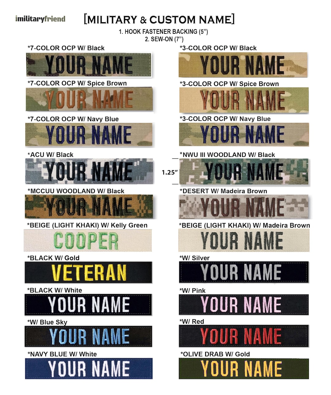 Custom Military Name Tape With Hook Fastener Backing (5"x1") or Sew-on ...