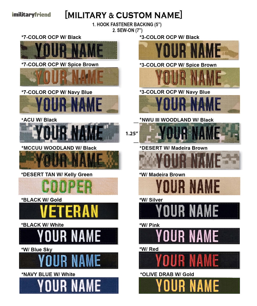 Custom Military Name Tape With Hook Fastener Backing (5"x1") or Sew-on ...