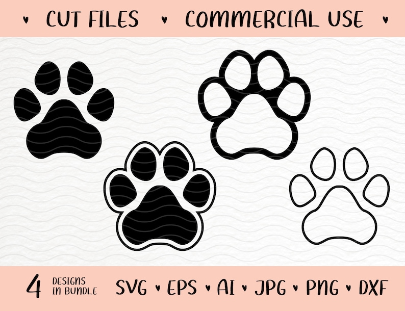 Dog Paw SVG Bundle Vector EPS DXF Files for Cricut - Etsy
