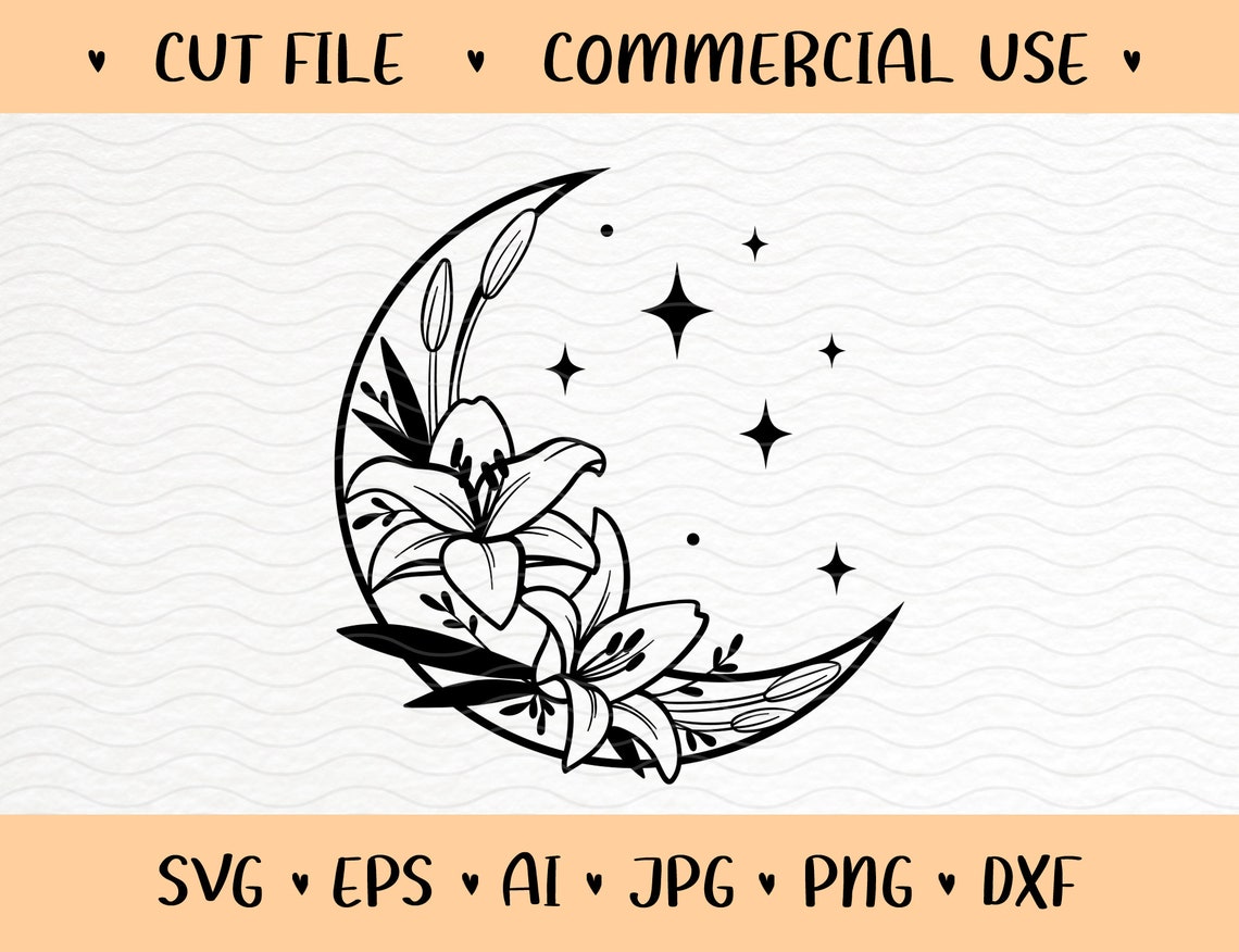 Floral Moon SVG Files for Cricut Silhouette Cut Files - Etsy