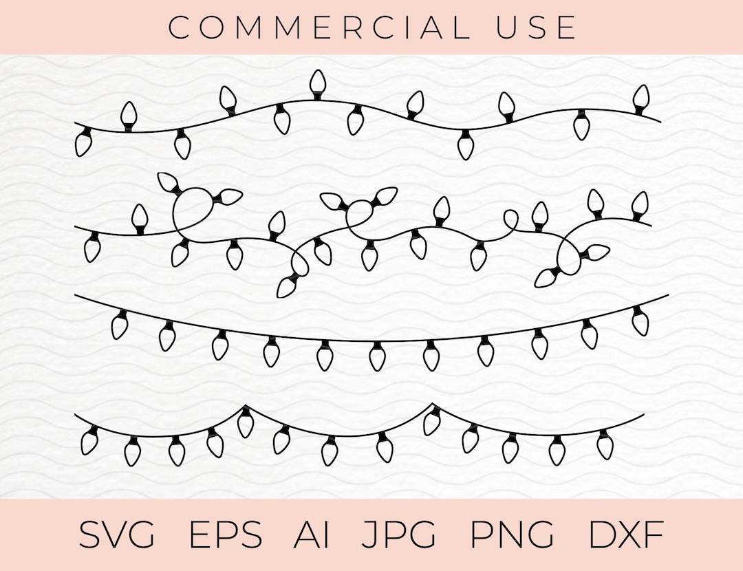Christmas Lights String SVG Bundle | Christmas Lights in Black Outline ...
