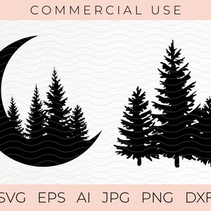 Pine Trees SVG Files for Cricut, Silhouette Cut Files Moon Clipart Svg ...